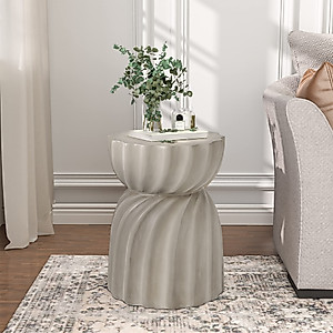 SUNBURY Concrete Side Table, Outdoor Side Table for Patio, 14" Outdoor Accent Table Patio Side Table End Table in Light Gray, Ceramic Side Table Garden Stool Log Table