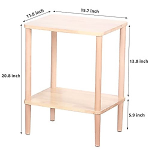 LUCKNOCK Side Table, 2-Tier Solid Wood End Table with Storage Shelf, Slim Nightstand Bedside Table for Small Spaces, Bedroom, Living Room, Entryway, Farmhouse, No-Tool Assembly.