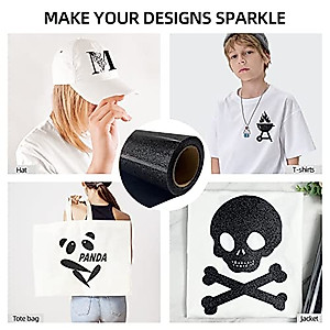 Black Glitter HTV Heat Transfer Vinly Roll for T Shirts- 12”x8ft Easy to Weed Cut Black Glitter Iron on Vinyl for Cricut Silhouette Cameo