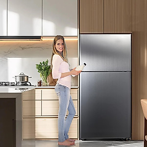 Refrigerator with Freezer, Top Freezer Refrigerators, 18 Cu ft Full Size Kitchen Refrigerator, 2 Door Apartment Size Stainless Steel Fridge, Frost Free 5 Adjustable Thermostat, Home, Office, Silver