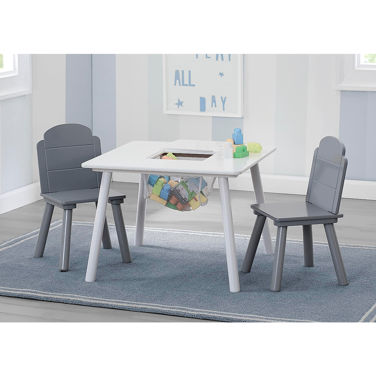 Delta Children Finn Table and Chair Set with Storage, White/Grey