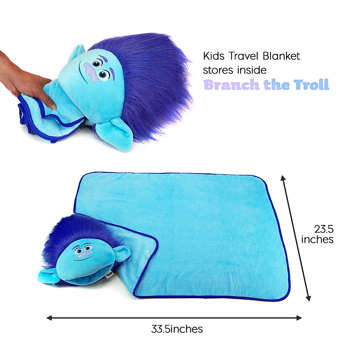 Trolls Armrest Buddy Stuffed Plush Travelling Toy with Blanket 13” - Kids Ultimate Travel Pillow Companion Set (Branch)