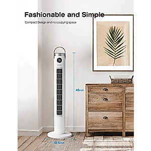 Tower Fan with Remote, 46 Inch Oscillating Fan with 24-Hour Timer, Quiet Floor Fan with 3 Modes & 3 Speeds Settings, Sleep Light Off, Bladeless Cooling Standing Fan Ideal for Home Bedroom Office