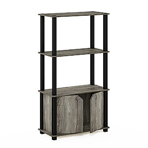Furinno Brahms 4-Tier Multipurpose Bookcase/Bookshelf/Display Shelf/Display Rack with Door, French Oak Grey/Black