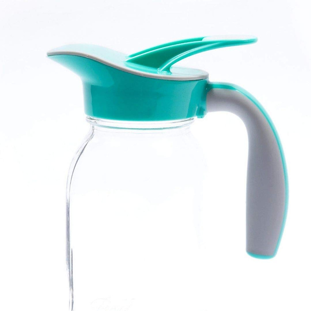 Ergo Spout mason jar traditional styled spout with ergonomic handle for syrup, dressing, gravy, sauce – nonsealing flip top cover (REGULAR MOUTH, Vintage Blue - Teal)
