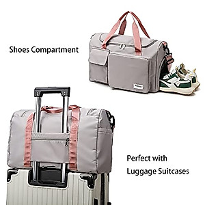 Small Gym Bag for Women, Overnight Weekender Travel Duffel Bag with Shoe Compartment and Wet Pocket, Foldable Waterproof Gym Tote Bag for Workout, Sport, Travel, Yoga