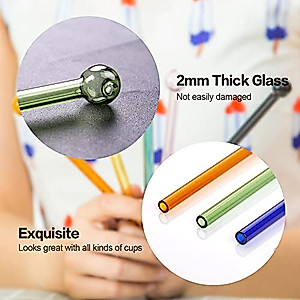 9 Pcs Reusable Glass Straws 7.9in X 8mm Glass Straws With Design for Smoothies, Milkshakes, Juices, Teas