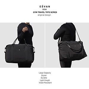 ESVAN Travel Tote Duffel Gym Bag,Weekender Overnight Carry-on Tote Crossbody Bag with Wet Pocket and Trolley Sleeve Upgraded