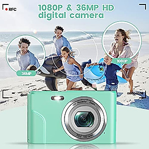 Digital Camera, HUMIDIER FHD 1080P 36MP 16X Digital Zoom Mini Vlogging Video Camera with Battery Charger, Compact Portable Cameras Point and Shoot Camera for Kids,Teens,Beginners (Green)