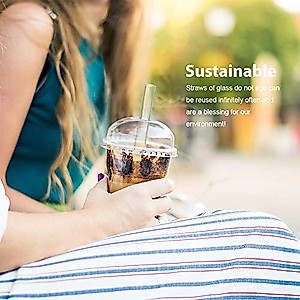 Reusable Glass Straws: 2 Regular Straws + 2 Boba Straws + 2 Wheat Cases + 4 Cleaning Brushes + Pouch, for Hot and Cold Drinks, Portable for Personal Use, Smoothie Bubble Tea, 9 inches (Blue&Green)