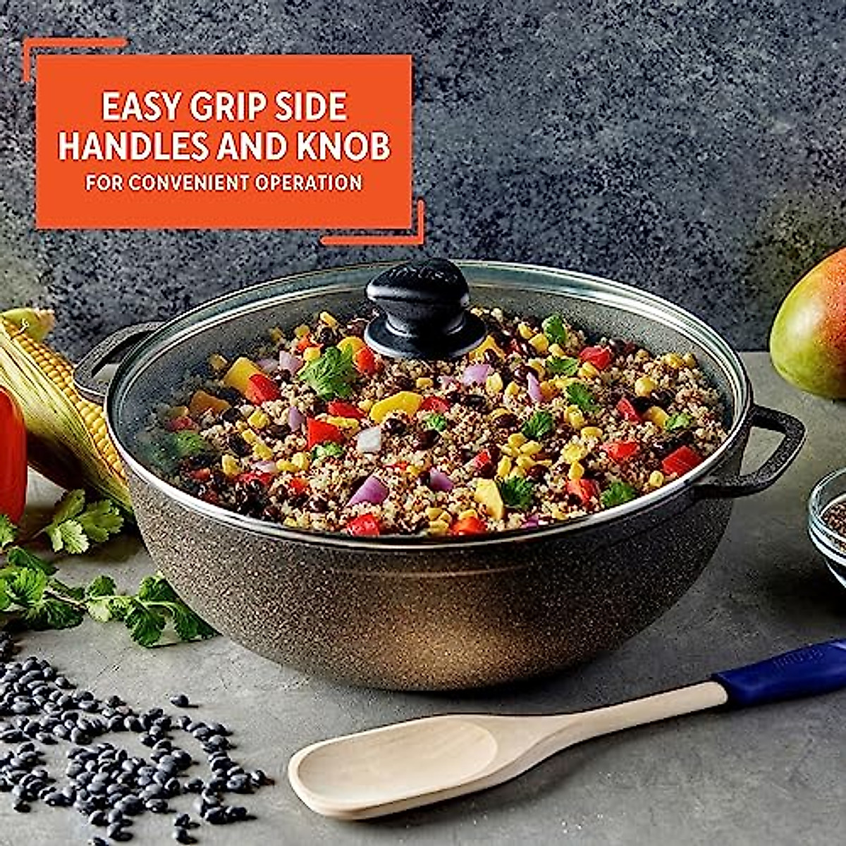 IMUSA 3.5 Quart Nonstick Fuzion Caldero with Tempered Glass Lid