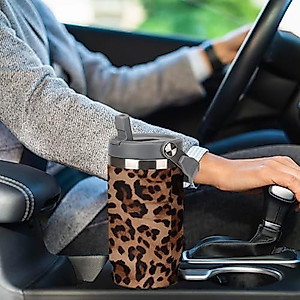 YTLKGFP 30 Oz Large Capacity Car Cup Leopard Print Tumbler with Handle Straw Lid Insulated Stainless Steel Water Bottle Travel Mug Leak-proof Car Cup Keeps Cold Or Hot
