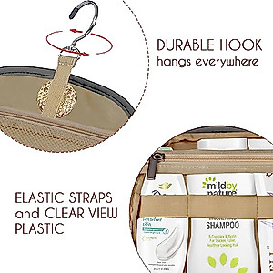 Chandelli Travel Toiletry Bag for Women with 4 Inner Pockets, Gold Accents & Hook, Waterproof, Black, Medium