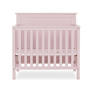 Dream On Me Ava 4-in-1 Convertible Mini Crib in Blush Pink, Greenguard Gold Certified, Non-Toxic Finish, Comes with 1" Mattress Pad, with 3 Mattress Height Settings