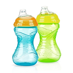 Nuby 2-Pack No-Spill Easy Grip Clik-It Cups, 10 Ounce, Colors May Vary