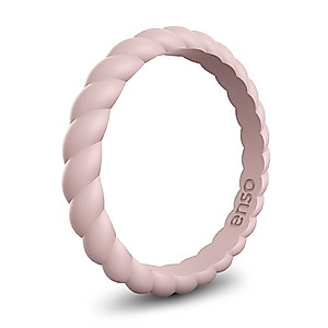 Enso Rings Stackable Braided Silicone Wedding Ring – Hypoallergenic Unisex Stackable Wedding Band – Comfortable Minimalist Band – 2.5mm Wide, .8mm Thick (Pink Sand, Size 5)
