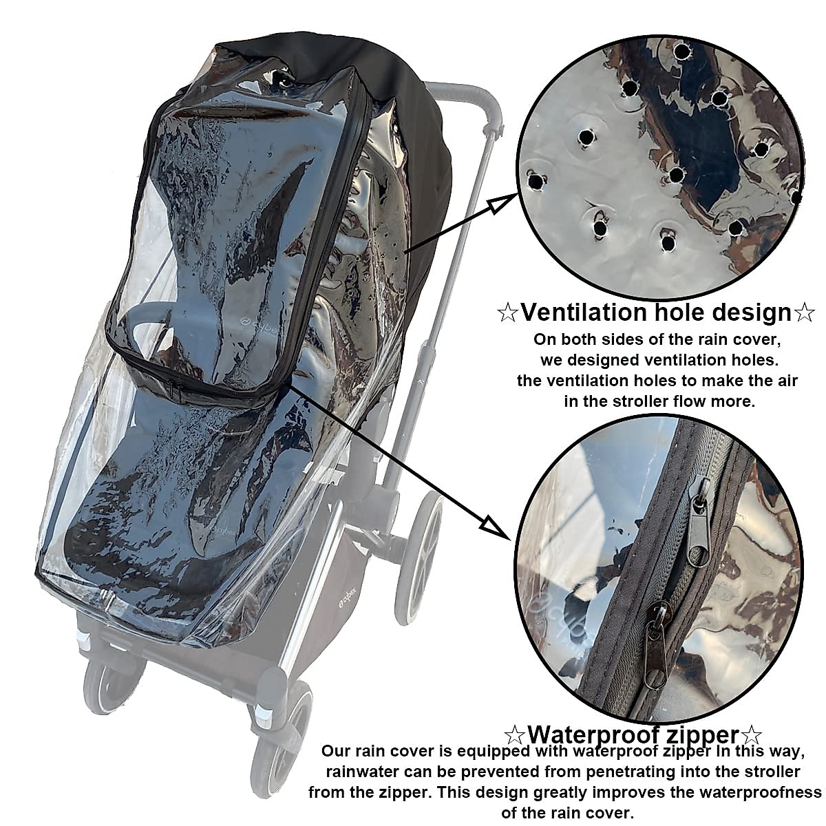 Stroller Rain Cover Compatible with Cybex Priam & Mios & Balios Baby Cart, Stroller Accessory Wind Cover, Transparent EVA Weather Shield with Big Window