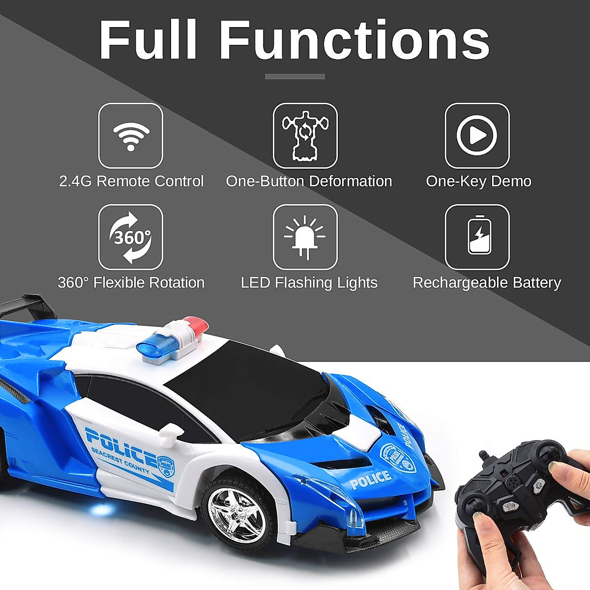 Remote Control Car,Transform Robot RC Car Age 3 4 5 6 7 8-12 Years Old for Kids, Deformation Car Model Toy Gift for Children,One Button Transformation & Realistic Engine Sounds