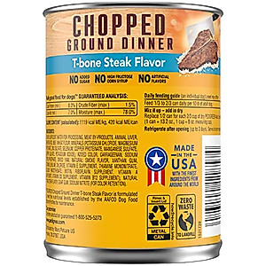 PEDIGREE CHOPPED GROUND DINNER Adult Canned Soft Wet Dog Food, T-Bone Steak Flavor, 13.2 oz. Cans (Pack of 12)