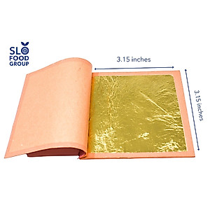 Slofoodgroup - 24 Karat Edible Gold Leaf Loose Sheets - 10 Sheets Gold Leaf Per Book - Gold Leaf Sheet Size 3.15in x 3.15in Loose Leaf Sheets - Edible Decoration, Crafting, Art and More