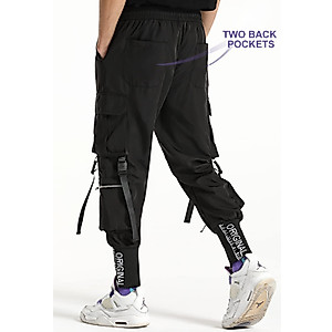Laixton Mens Joggers Pants Lightweight Unisex Street Cargo Pants Outdoor Jogging Hip Hop Casual Pants Techwear Pants Black