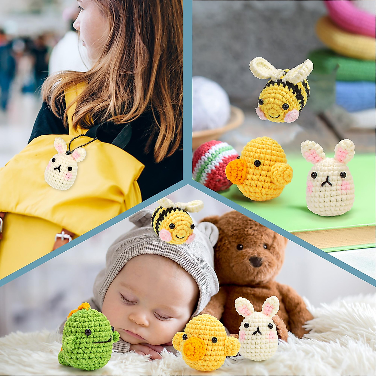 PP OPOUNT Crochet Kit for Beginners- 4 PCS Mini Size Crochet Animals, Beginner Crochet Kit for Adults Includes Step-by-Step Instructions and Video Tutorials, Complete Crochet Set (Patent Product)