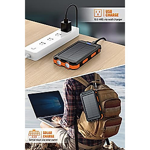 Feeke Solar-Charger-Power-Bank - 36800mAh Portable Charger,QC3.0 Fast Charger Dual USB Port Built-in Led Flashlight and Compass for All Cell Phone and Electronic Devices(Orange)