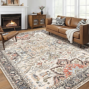 homewill 9x12 Area Rugs for Living Room Bedroom Nursery, Large Carpet Ultra Thin Soft Washable Oriental Vintage Floral Distressed Rug Big Indoor Carpets for Room Dorm Home Decor Aesthetic - Multi