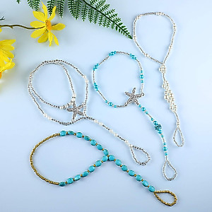 4 Pairs Beach Barefoot Sandals for Women Girls Foot Jewelry Starfish Pearls Turquoise Beaded Elastic