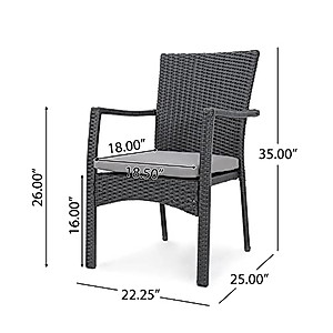Christopher Knight Home Corsica Outdoor Wicker Dining Chairs with Cushions, 2-Pcs Set, Grey