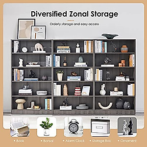 STARY 5 Shelf Bookcase Carbon Black Tall Bookshelf for Bedroom 5 Tier Modern Wood Bookshelf 33" Wide 60" Tall