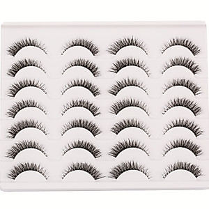Gmagictobo False Eyelashes Natural Short Clear Band Cat Eye Lashes Light 3D Faux Mink Eyelashes Wispy Fake Eye Lashes Pack 14 Pairs