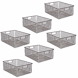 mDesign Metal Wire Food Storage Basket Organizer with Handles for Organizing Kitchen Cabinets, Pantry Shelf, Bathroom, Laundry Room, Closets, Garage - Concerto Collection - 6 Pack - Bronze