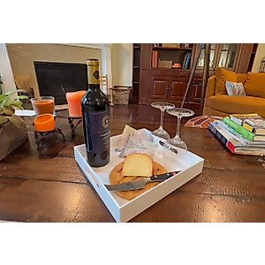 KEVJES Glossy White Acrylic Serving Tray with Handles-Acrylic Tray for Ottoman,Coffee Table, Breakfast, Tea, Food, Butler - Decorative Tray (12x12x2H Inch with, White)