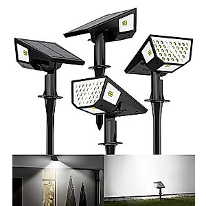 HNES 4 Pack Super Bright Solar Spot Lights Outdoor [47 LEDs | 4 Sides Illuminants | 300° Light Angle] IP65 Waterproof Solar Outdoor Lights Garden Lights Solar Powered Landscape Lights (Cool White)