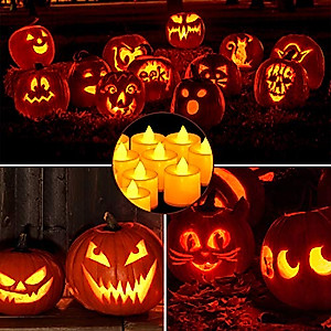 Halloween Pumpkin Carving Kit, 11 Pieces Pumpkin Carving Tools Sets with 12 Pumpkin LED Candles Lights, Professional Heavy Duty Stainless Steel Pumpkin Cutting Knife Supplies for Halloween Decoration