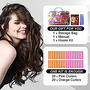 40pcs Heatless Spiral Hair Curlers for Long Hair, No Heat Curlers 22inch/55cm Magic Curls Hair Rollers with Styling Hooks for Women Kids