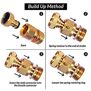 DIRECT MFG Garden Hose Quick Connect - Solid Brass, No Leakage, No Rusting, No Breakage - Easy, Quick Disconnect Water Hose Fittings for Garden Hose Connector - 3/4 Inch GHT (2 Sets)
