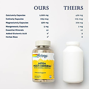 Solaray Mega Multi Mineral, Daily Mineral Complex with Calcium, Iron, Magnesium, Zinc, and More in Highly Absorbable Chelated Forms, Overall Health and Immune Support, 50 Servings, 200 Capsules