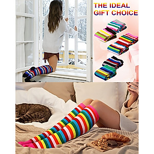 Jeere 6 Pairs Rainbow Toe Socks Women Cotton Knee High Toe Socks With Toes Separated Striped Thigh High Socks Leg Warmers LGBT Pride Long Socks (Black, Grey, Pink, Red, Coffee, Green)