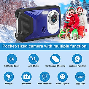 Waterproof Camera Underwater, Vmotal Full HD 1080P Waterproof Digital Camera 2.8" LCD 21MP Rechargeable Point and Shoot Cameras Underwater Camera for Snorkeling (Blue)