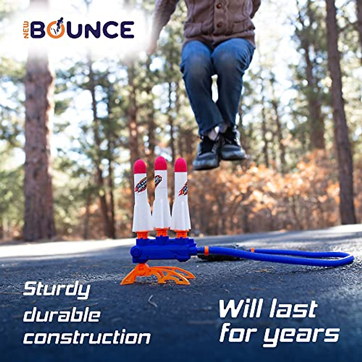 New Bounce Rocket Launcher for Kids - Adjustable 2-in-1 Jump Rocket Set - Includes a Sturdy Launch Pad and 4 LED Rockets - Soars Up to 150 Ft - Fun Kids Outdoor Toys (4 Pc Rocket Launcher)