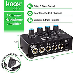 Knox portable Headphone Amplifier mixer 4 Channels Metal Stereo Audio Amplifier, Balanced Headphone Output Audio Input, 4 Channels Amp Metal Stereo Audio Amplifier, Mini Headphone Splitter dac