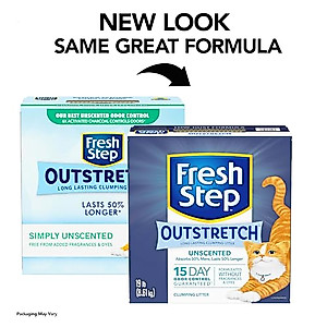 Fresh Step Outstretch Long Lasting Clumping Litter Simply Unscented, Activated Charcoal Litter Lasts 50% Longer, 19 lb. Box