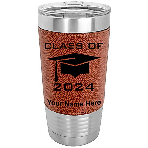 LaserGram 20oz Vacuum Insulated Tumbler Mug, Grad Cap Class of 2023, 2024, 2025, 2026, 2027, Personalized Engraving Included (Faux Leather, Basketball Style)