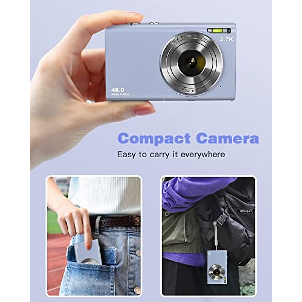 Digital Cameras for Photography Digital Camera Autofocus, 2.7K 48MP Teenager Camera with 2.8" Large Screen, 16X Zoom and 32GB Card, Compact Camera Take Macro Photos, Stylish Portable Camera for Teens
