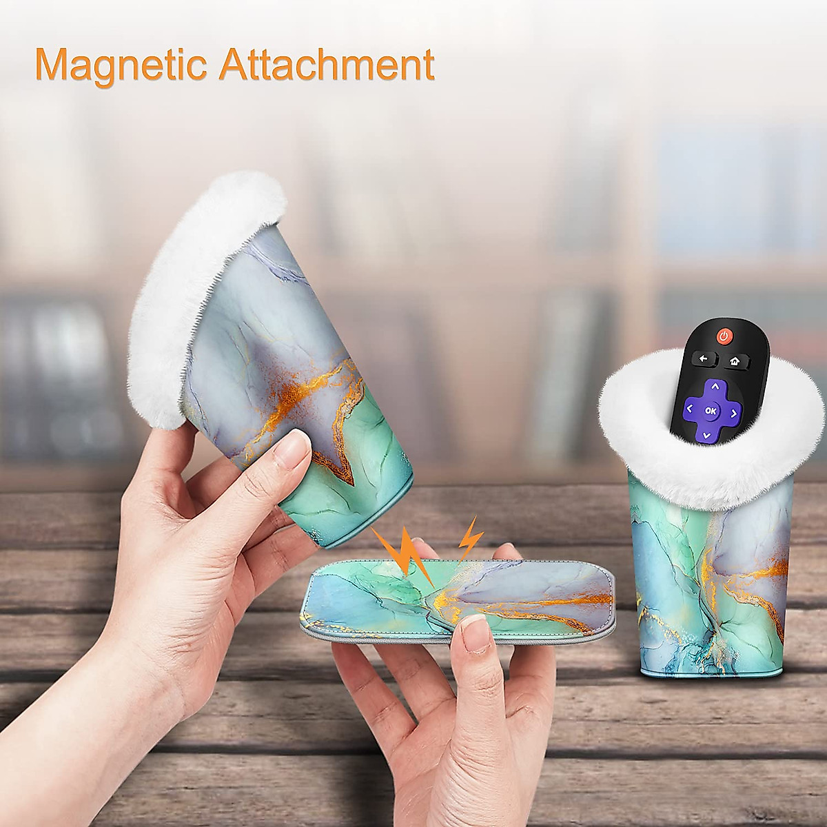 Fintie Plush Lined Double Eyeglasses Holder with Magnetic Base- Anti-scratch Premium Vegan Leather Glasses Stand Case, Emerald Marble