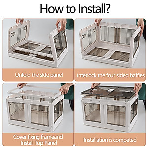 Teyyvn 4-Pack 5-Opening Collapsible Stackable Storage Box with Wheels, 50 L Large Stackable Storage Bins with Lid