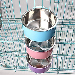 RUBYHOME Dog Bowl Feeder Pet Puppy Food Water Bowl, 2-in-1 Plastic Bowl & Stainless Steel Bowl, Removable Hanging Cat Rabbit Bird Food Basin Dish Perfect for Crates & Cages, Blue