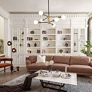 KAISITE Modern Sputnik Chandelier - 6 Light Chandelier Light Fixture Height Adjustable Mid Century Ceiling Chandelier Plating Finished Black and Gold Chandelier for Kitchen Bedroom and Foyer